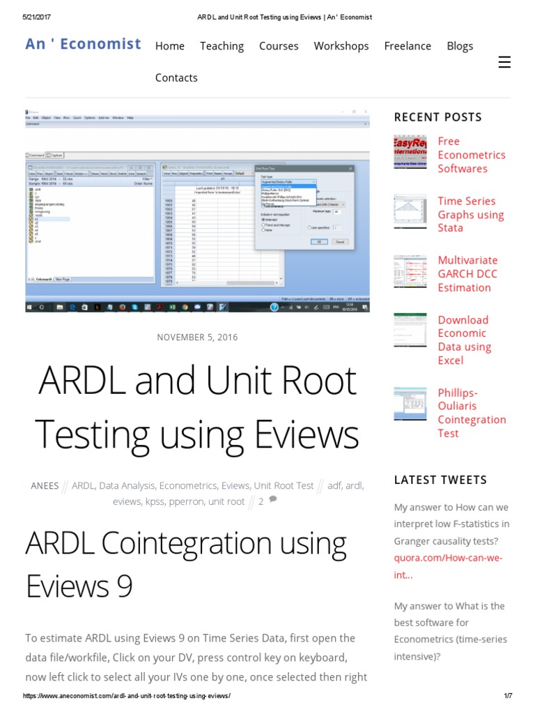ARDL and Unit Root Testing Using Eviews - An ' Economist | PDF | Time ...
