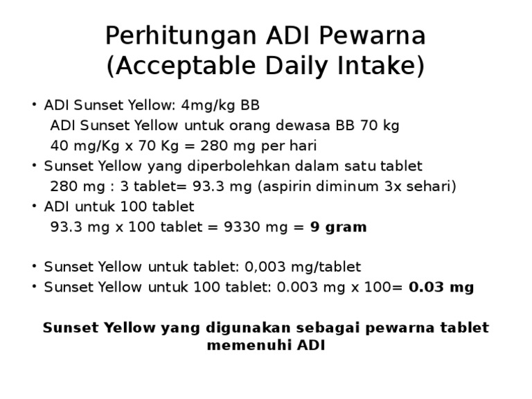 Perhitungan ADI Pewarna (Acceptable Daily Intake) | PDF