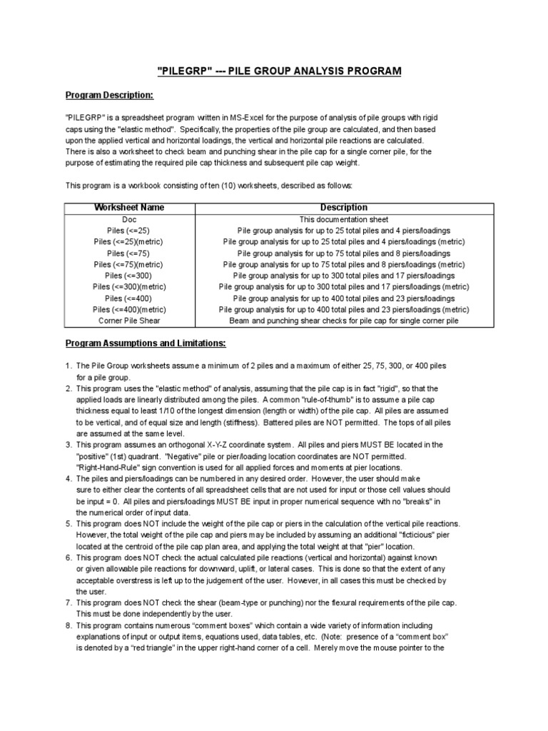 Pilegrp - Pile Group Analysis Program | PDF | Deep Foundation | Spreadsheet