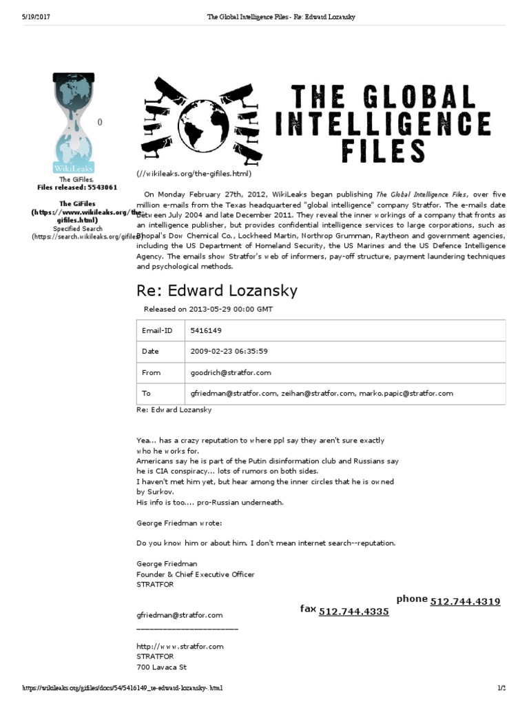 The Global Intelligence Files - Re - Edward Lozansky Via Wikileaks ...