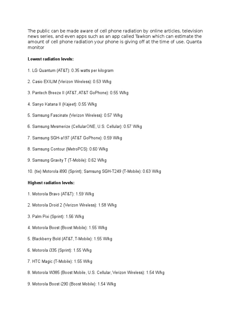 Mobile Phone Radiation Levels Explained | PDF
