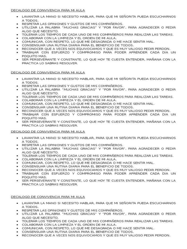 Decalogo de Convivencia para Mi Aula | PDF