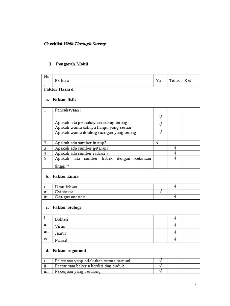 Checklist Walk Through Survey | PDF
