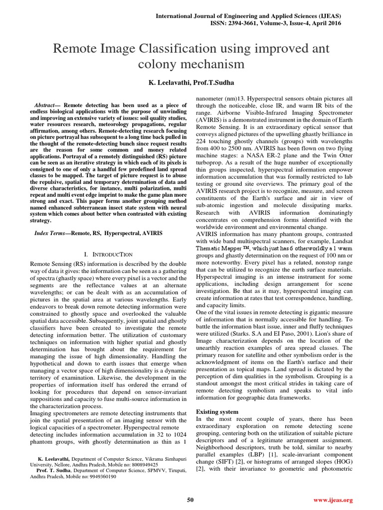 Remote Image Classification Using Improved Ant Colony Mechanism | PDF | Statistical ...
