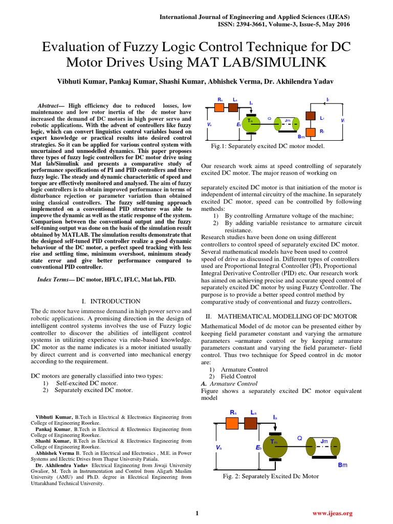 Evaluation of Fuzzy Logic Control Technique For DC Motor Drives Using MAT LAB/SIMULINK | PDF ...