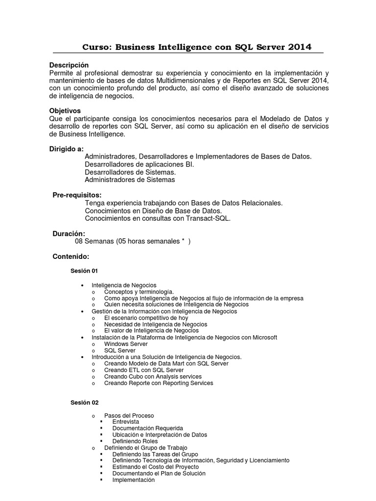 Business Intelligence Con SQL Server 2014 | PDF | Servidor SQL de ...