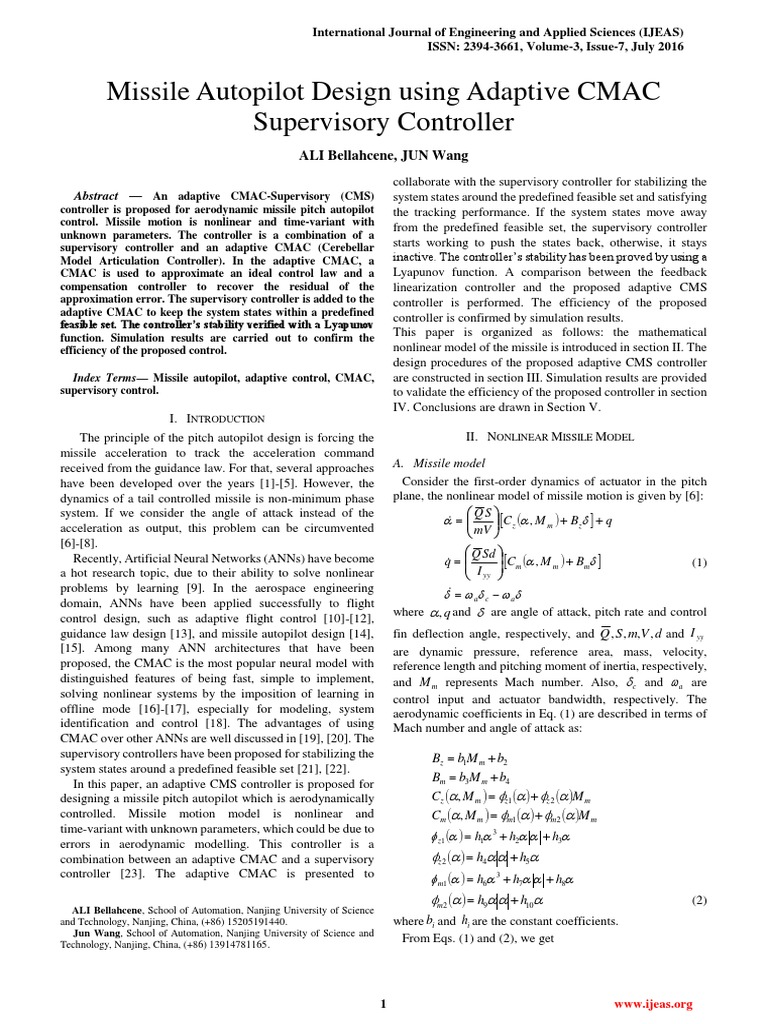 Missile Autopilot Design Using Adaptive CMAC Supervisory Controller | PDF | Systems Theory ...