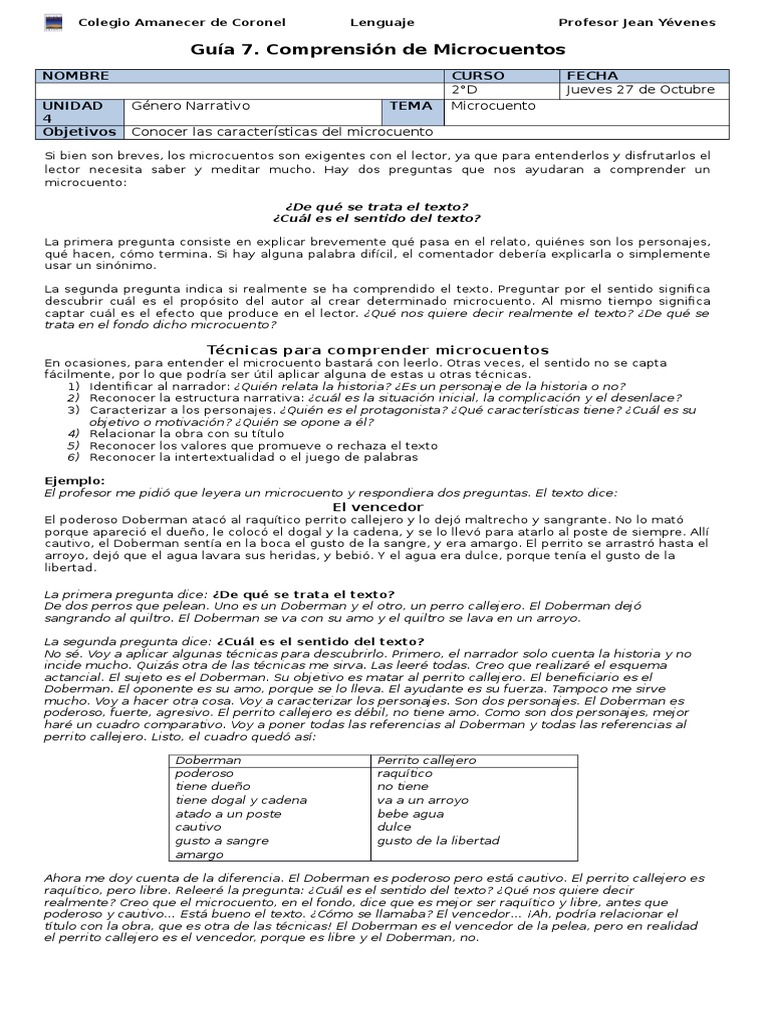 2M 407 Guía 7. Comprensión de Microcuentos | PDF | Comprensión | México