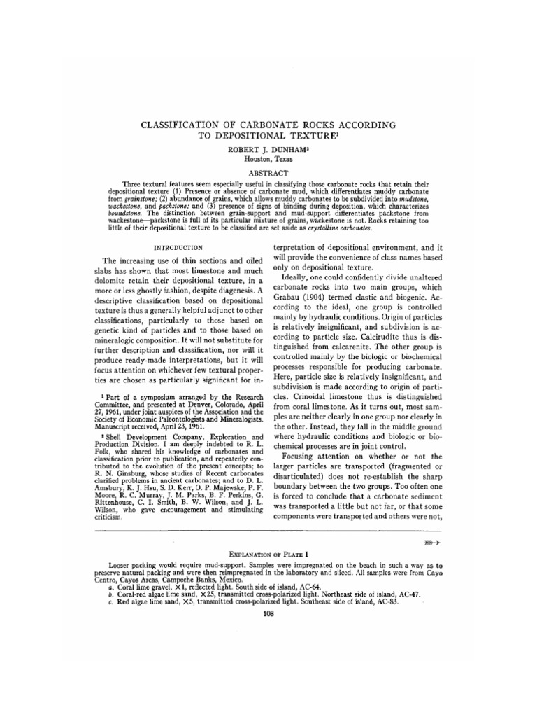 Classification of Carbonate Rocks According To Depositional Texture ...