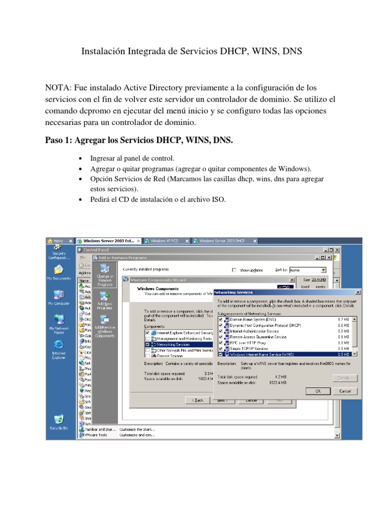 Instalación Integrada de Servicios DHCP, DNS, WINS | PDF | sistema de nombres de dominio ...
