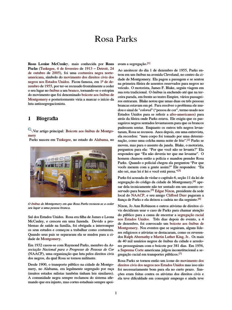 Rosa Parks | PDF | Rosa Parks | Direitos e Liberdades Civis