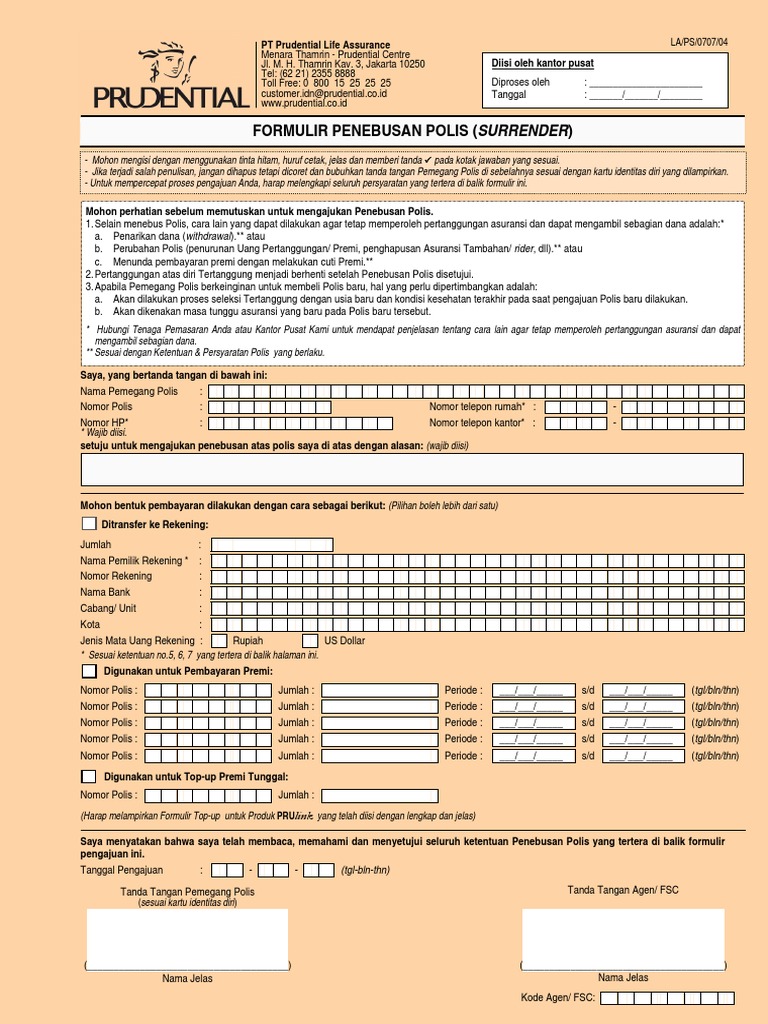 5 +Formulir+Penebusan+Polis+ (Surrender) PDF | PDF