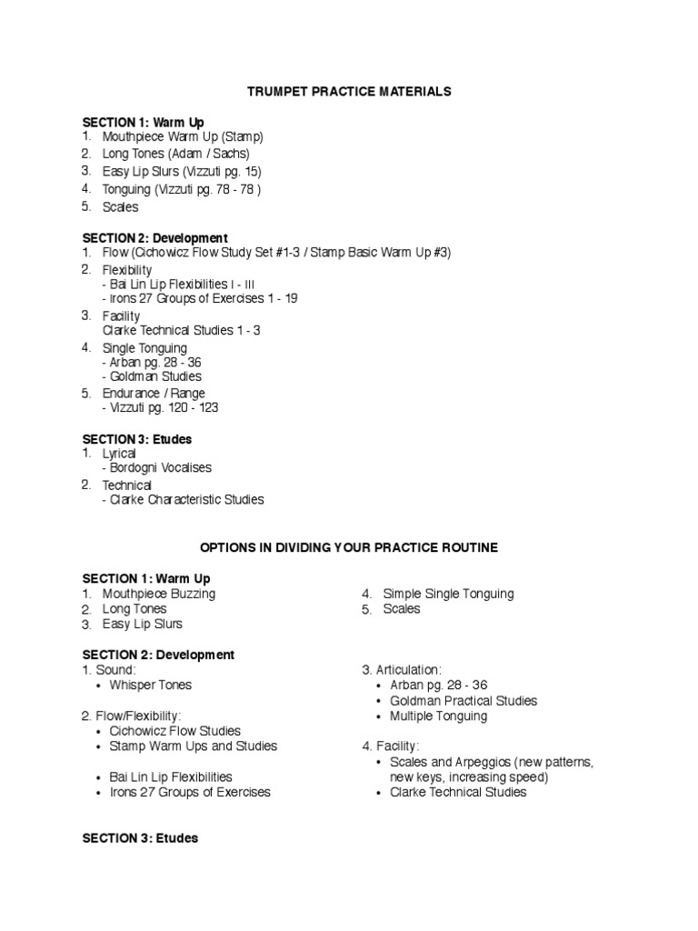 Trumpet Practice Materials and Routine | PDF