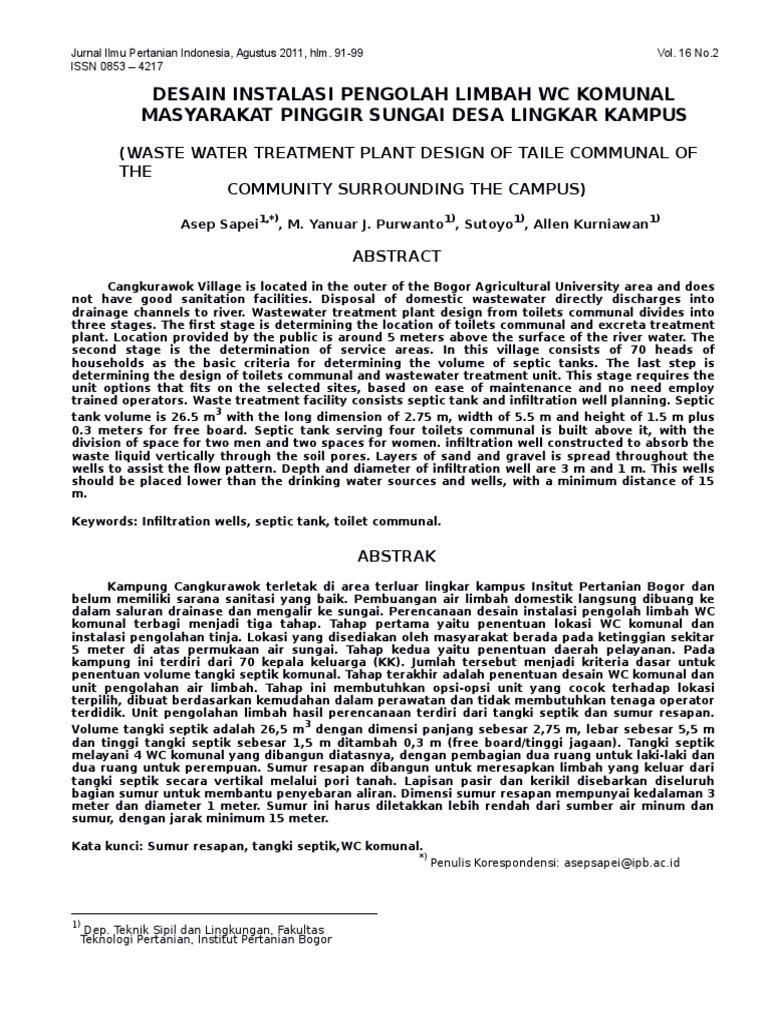 Desain Instalasi Pengolah Limbah WC Komunal Masyarakat Pinggir Sungai Desa Lingkar Kampus | PDF