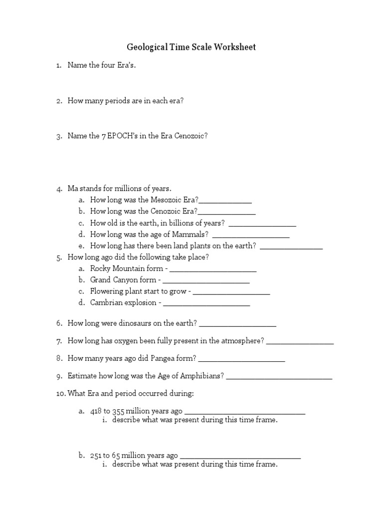 Geological Time Scale Worksheet Geologic Time Scale Worksheets,