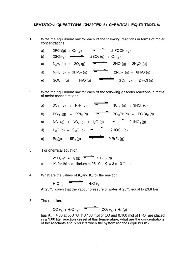 Chemical Equilibrium: Revisiting Key Concepts Through Practice Problems ...