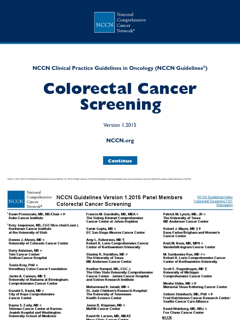 Colorectal Cancer Screening: NCCN Clinical Practice Guidelines in ...