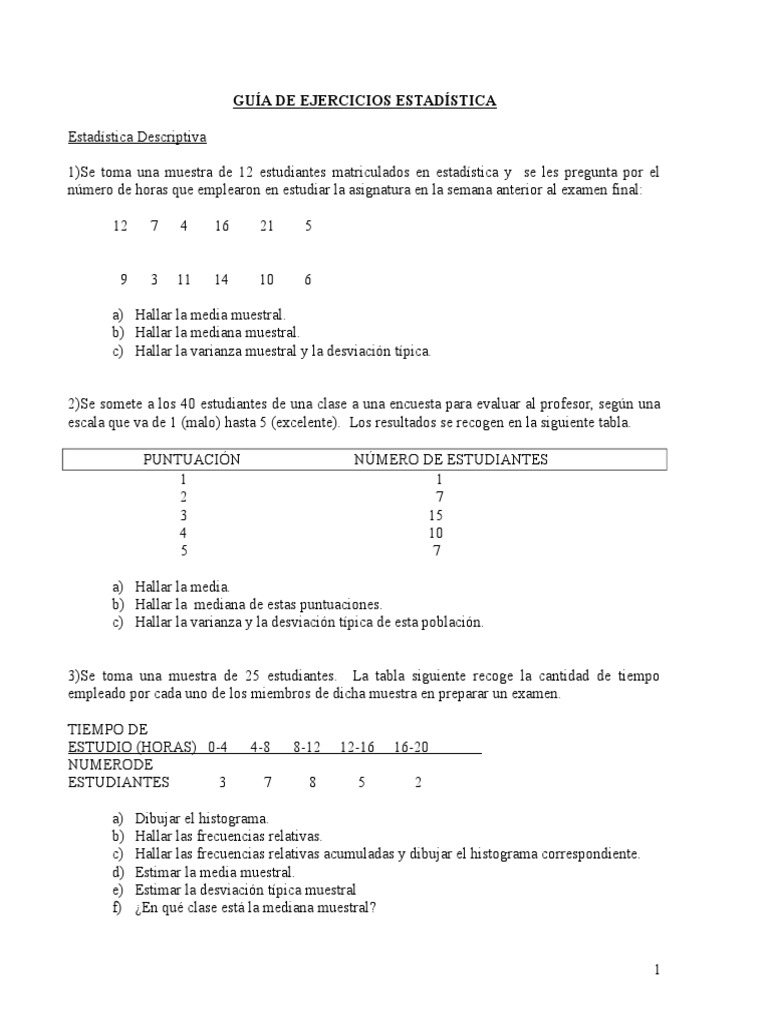 Guia de Ejercicios Est | PDF | Probabilidad | Mediana