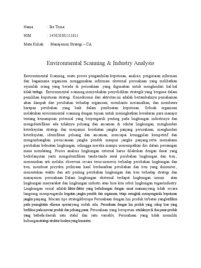 Environmental Scanning & Industry Analysis | PDF