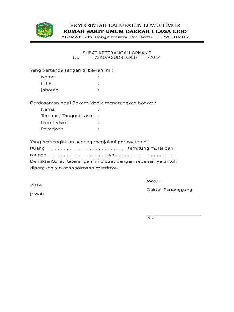 Surat Keterangan Opname | PDF