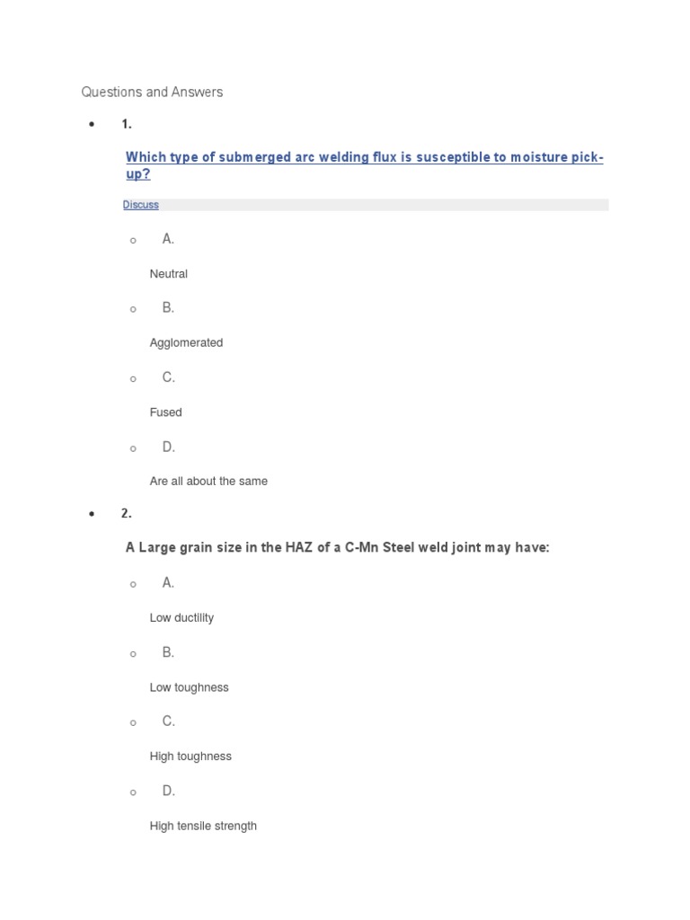 MCQS .... CSWIP Questions and Answers | PDF | Welding | Construction