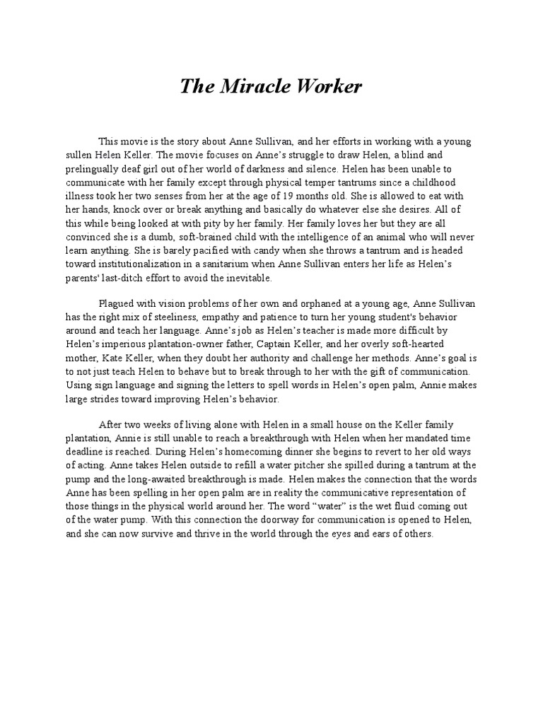 The Miracle Worker: Anne Sullivan Helen Keller | PDF | Helen Keller ...