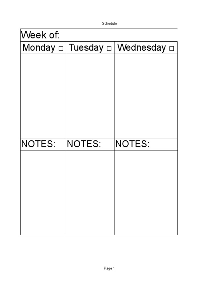Week Of:: Monday Tuesday Wednesday | PDF