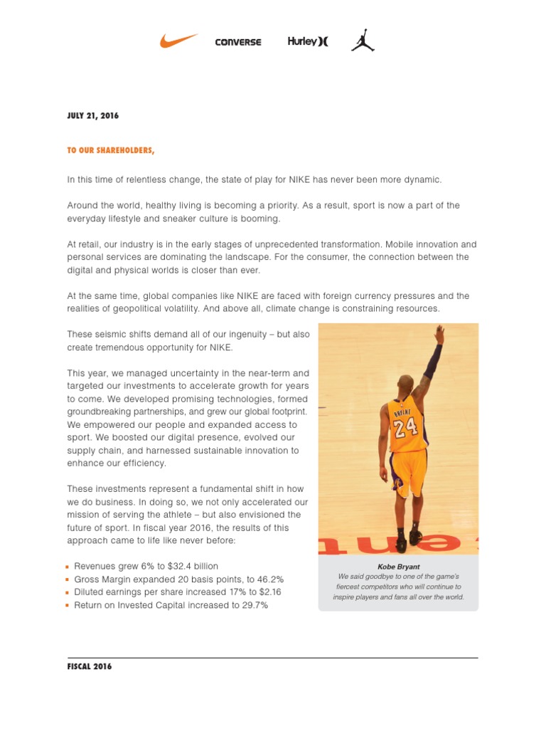 NIKE-Shareholder Letter 2016 PDF | PDF | Nike | Stocks