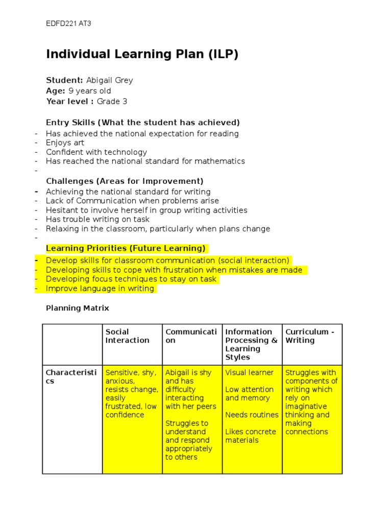 Individual Learning Plan (ILP) | Download Free PDF | Classroom | Learning