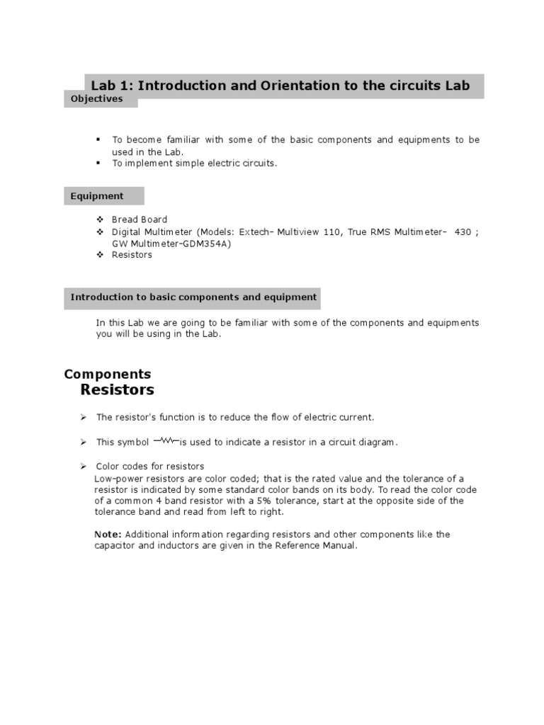 Lab - 1 Handout-ELEC 201 | PDF | Resistor | Electric Current