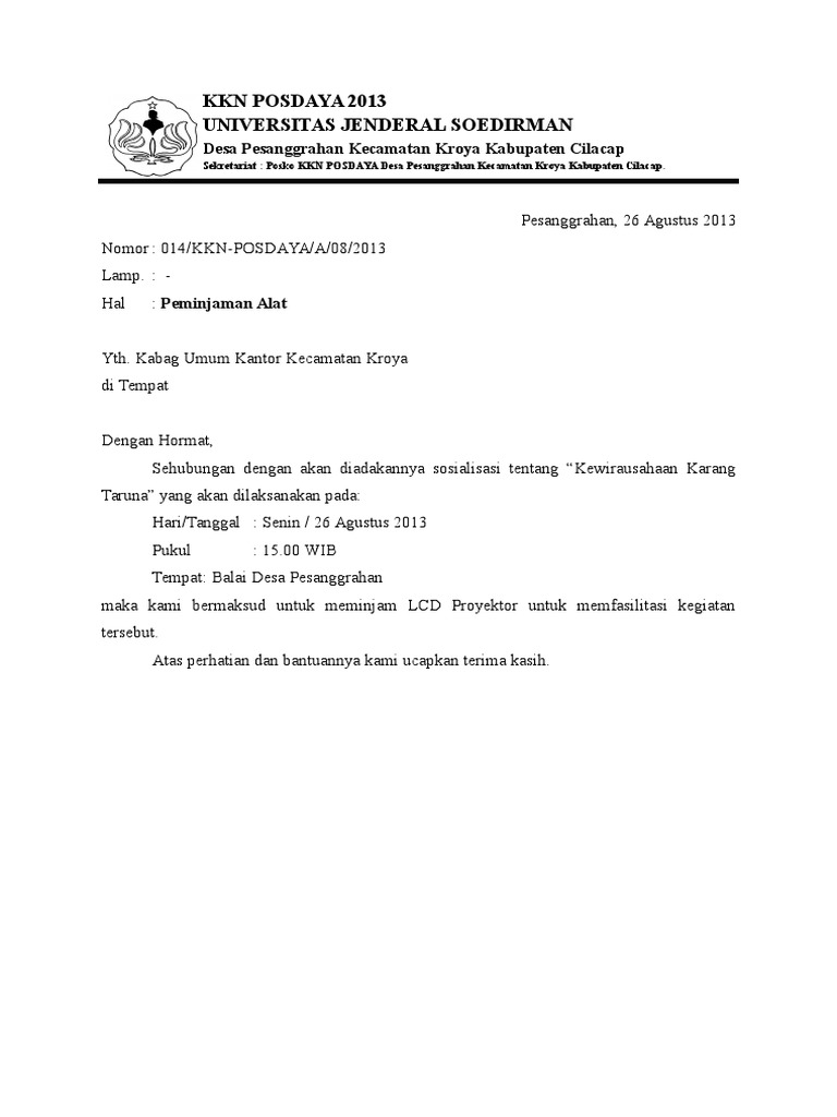Surat Peminjaman PROYEKTOR | PDF