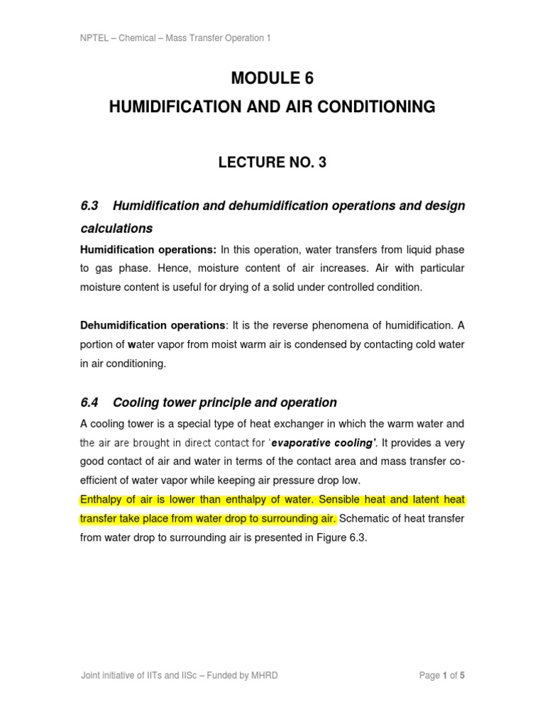 NPTEL - Chemical - Mass Transfer Operation 1 - Humidification and Cooling Tower Principles | PDF ...