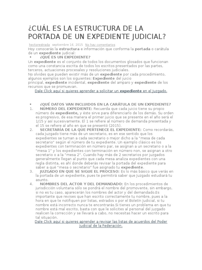 Cuál Es La Estructura de La Portada de Un Expediente Judicial