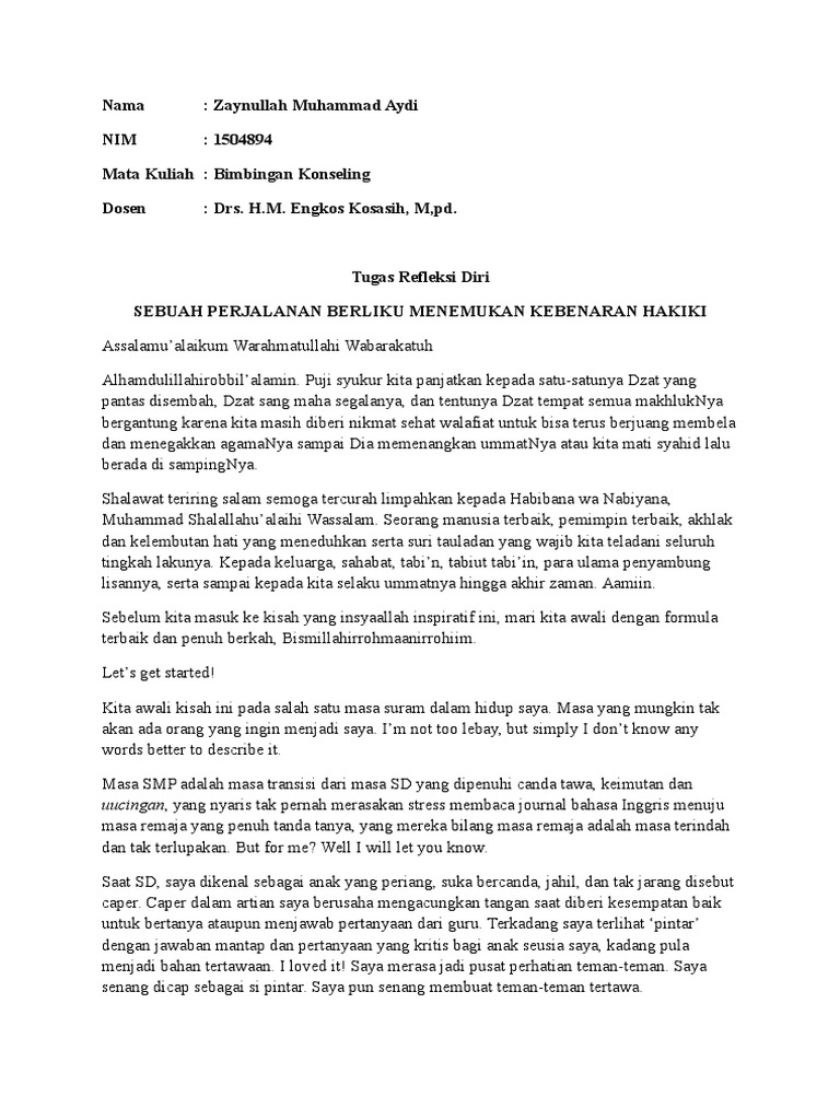 Tugas Refleksi Diri BK | PDF