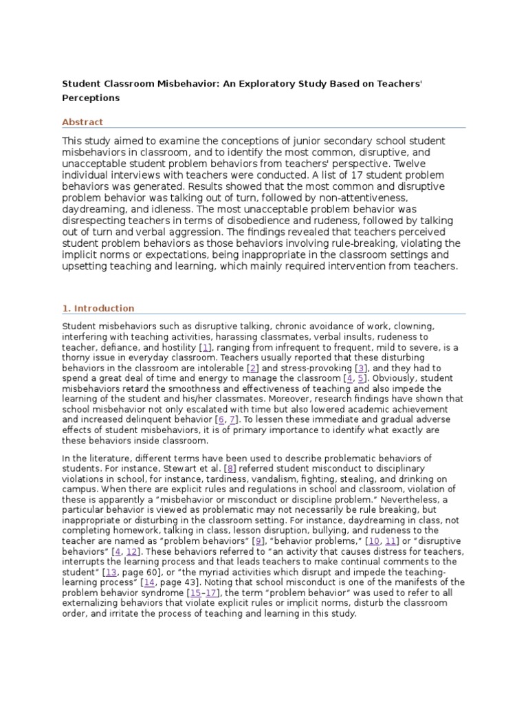 Student Classroom Misbehavior | PDF | Teachers | Behavioural Sciences