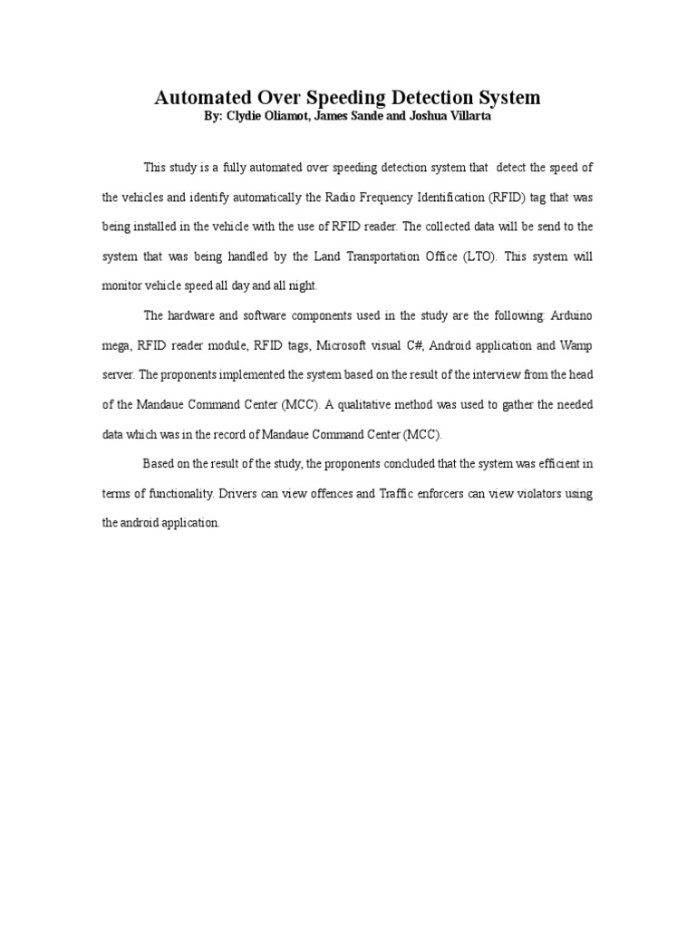 Automated Over Speeding Detection System: By: Clydie Oliamot, James ...