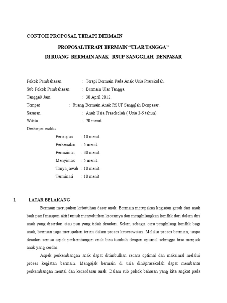 Contoh Proposal Terapi Bermain | PDF