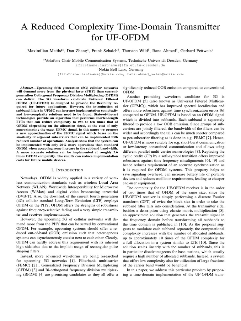 A Reduced Complexity Time-Domain Transmitter For UF-OFDM | PDF | Orthogonal Frequency Division ...
