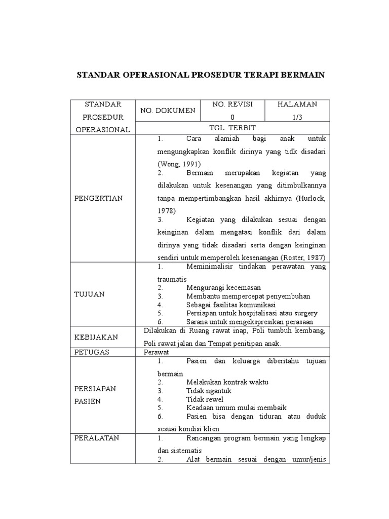 SOP Terapi Bermain untuk Anak | PDF