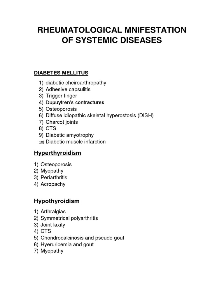 Rheumatologic Manifestations of Systemic Diseases | PDF