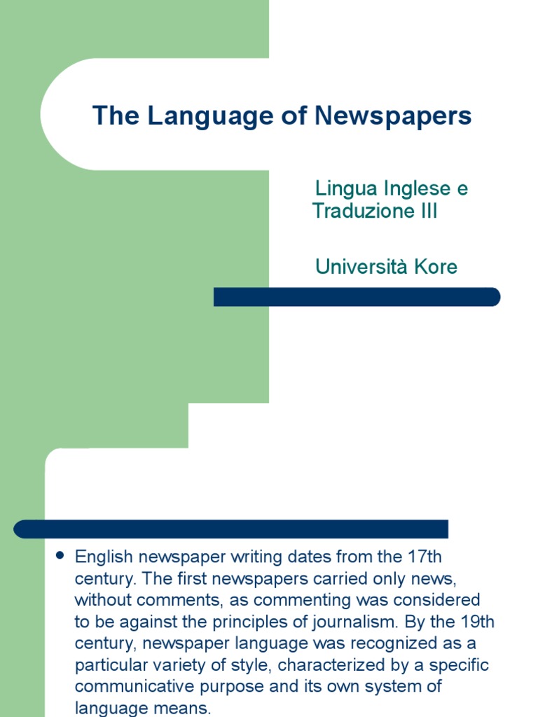 The Language of Newspapers Lingua Inglese 3 | PDF | Newspapers | The Times