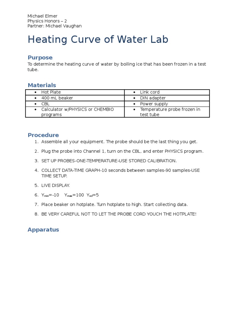 Heating Curve of Water Lab Analysis | PDF | Ice | Heat