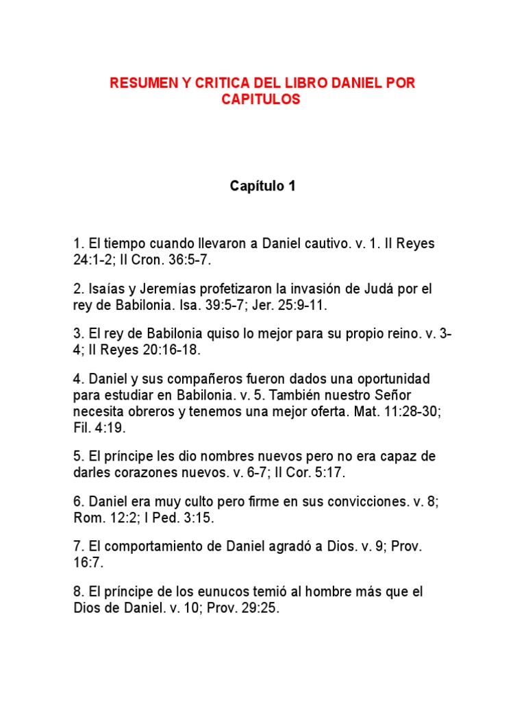 Resumen del Libro de Daniel por Capítulos | PDF | Daniel (figura bíblica) | Nabucodonosor Ii