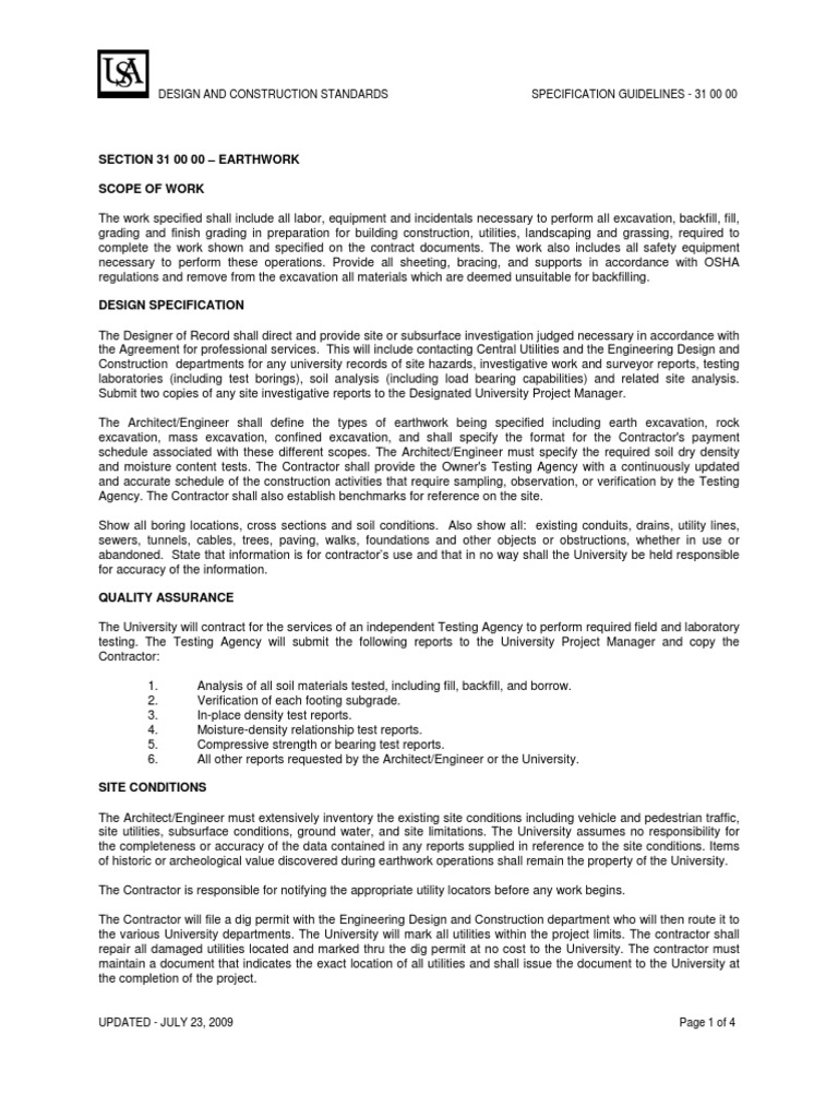 Section 31 00 00 - Earthwork Scope of Work | PDF | Trees ...