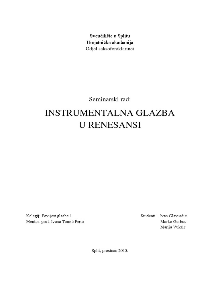 Instrumentalna Glazba U Renesansi | PDF