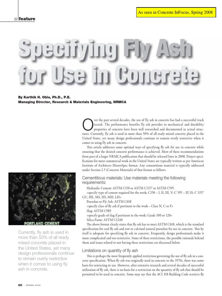 Specifying Fly Ash. in Concrete PDF | PDF | Fly Ash | Concrete