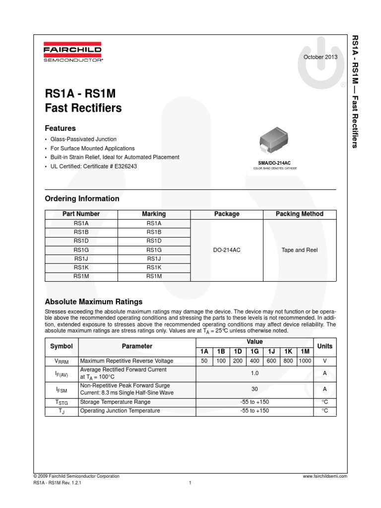 Rs1A - Rs1M Fast Rectifiers: Features | PDF | Rectifier | Counterfeit