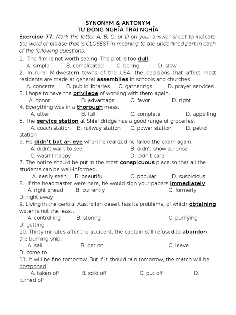 Synonym Antonym | PDF | Extinction | International Red Cross And Red ...