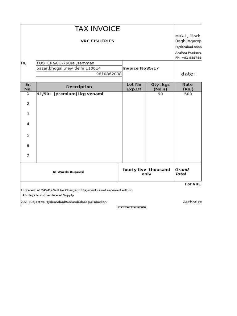 TAX INVOICE DETAILS FOR FISH SUPPLIER | PDF