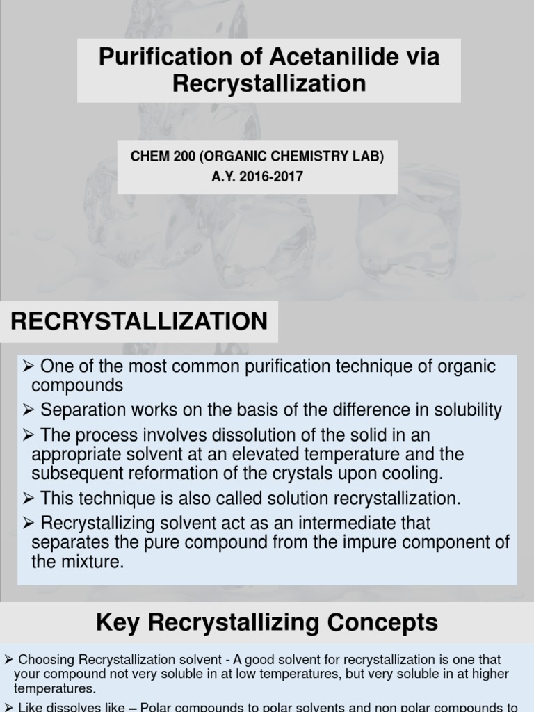 Purification of Acetanilide via Recrystallization | Chemical Substances ...